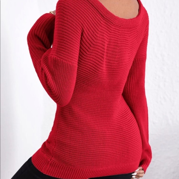 SHEIN | Sweaters | Off Shoulder Red Knit Sweater Shein | Poshmark